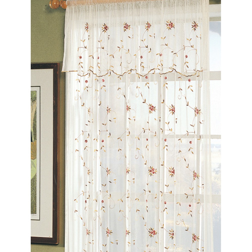 Creative Linens Embroidered Lace Roses Floral Window Curtain Panel With ...