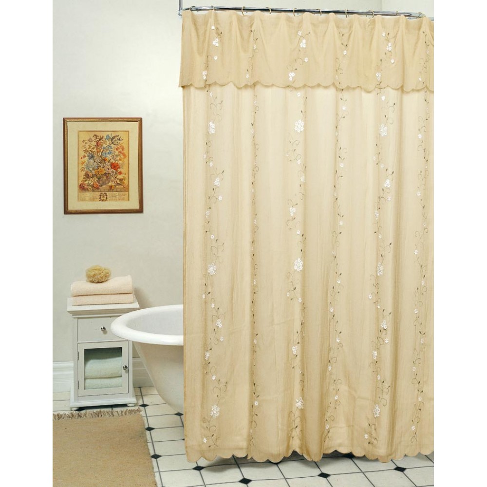 Creative Linens Daisy Embroidered Floral Fabric Shower Curtain with ...