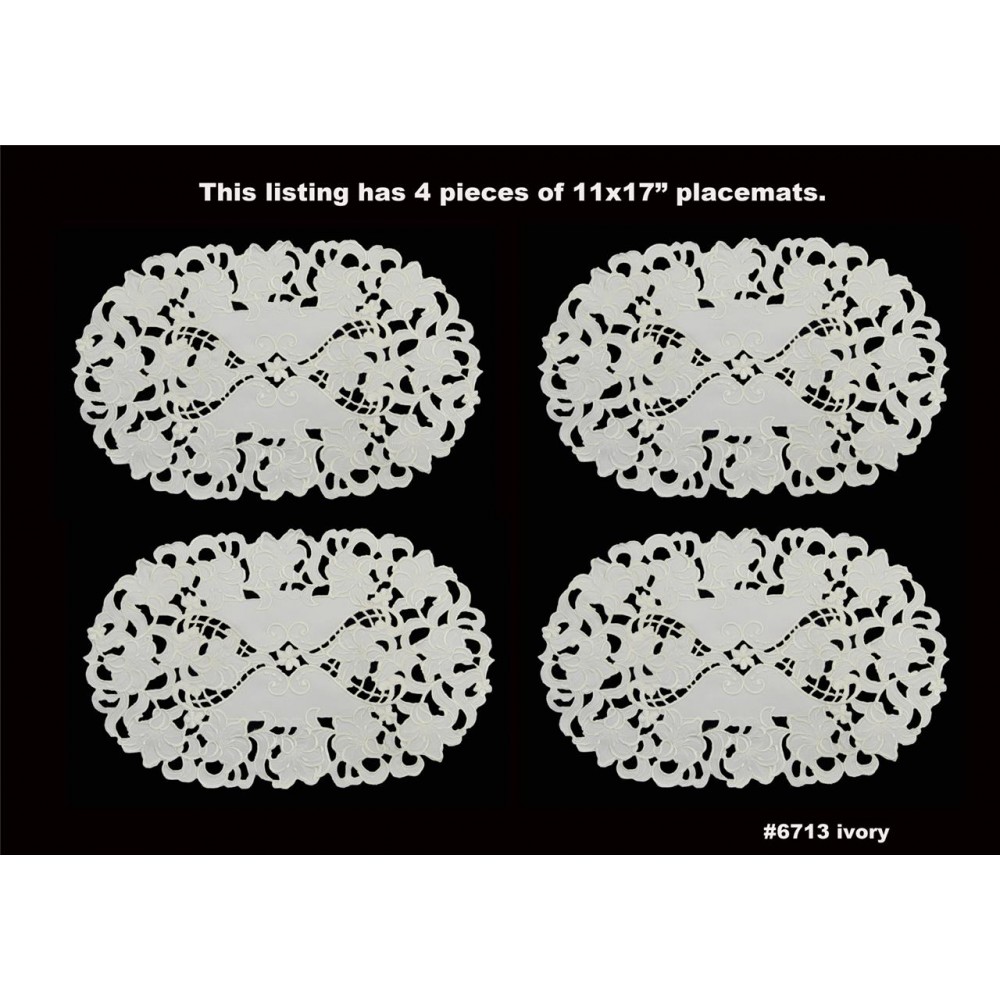 Creative Linens 4PCS Embroidered Floral Placemats 11x17" Oval Ivory ...