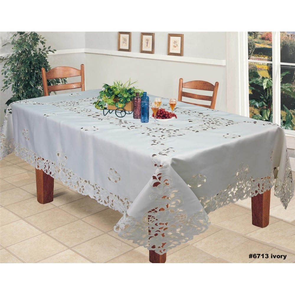 Creative Linens Embroidered Floral Tablecloth 70x104" Rectangular With ...